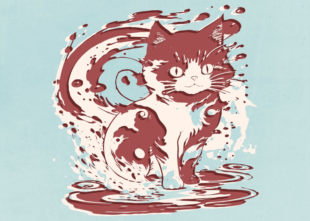 'Abstract Splash Cats ' Poster, picture, metal print, paint by One Red ...