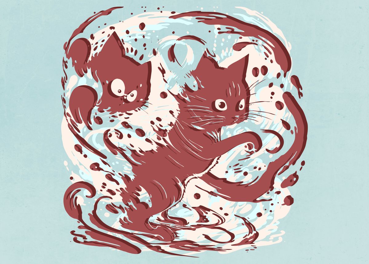 'Abstract Splash Cats ' Poster, picture, metal print, paint by One Red ...