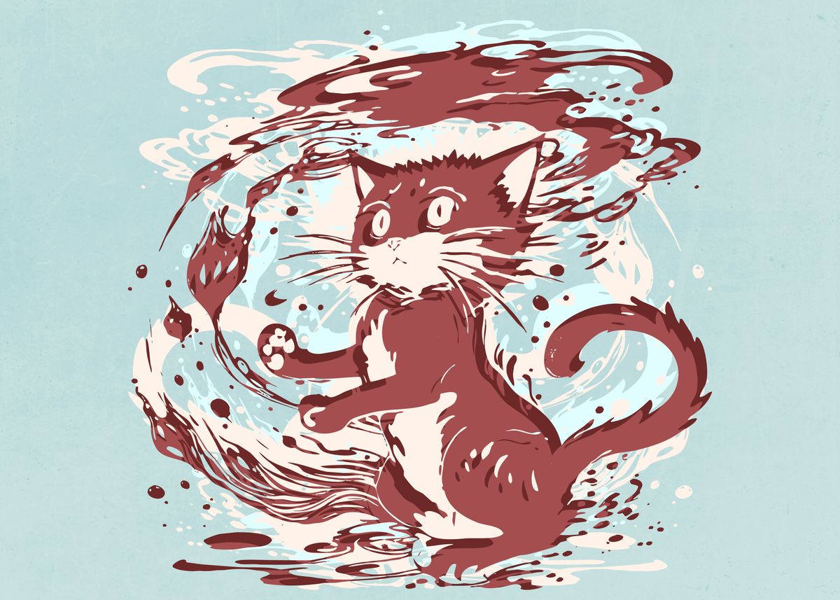 'Abstract Splash Cats ' Poster, picture, metal print, paint by One Red ...