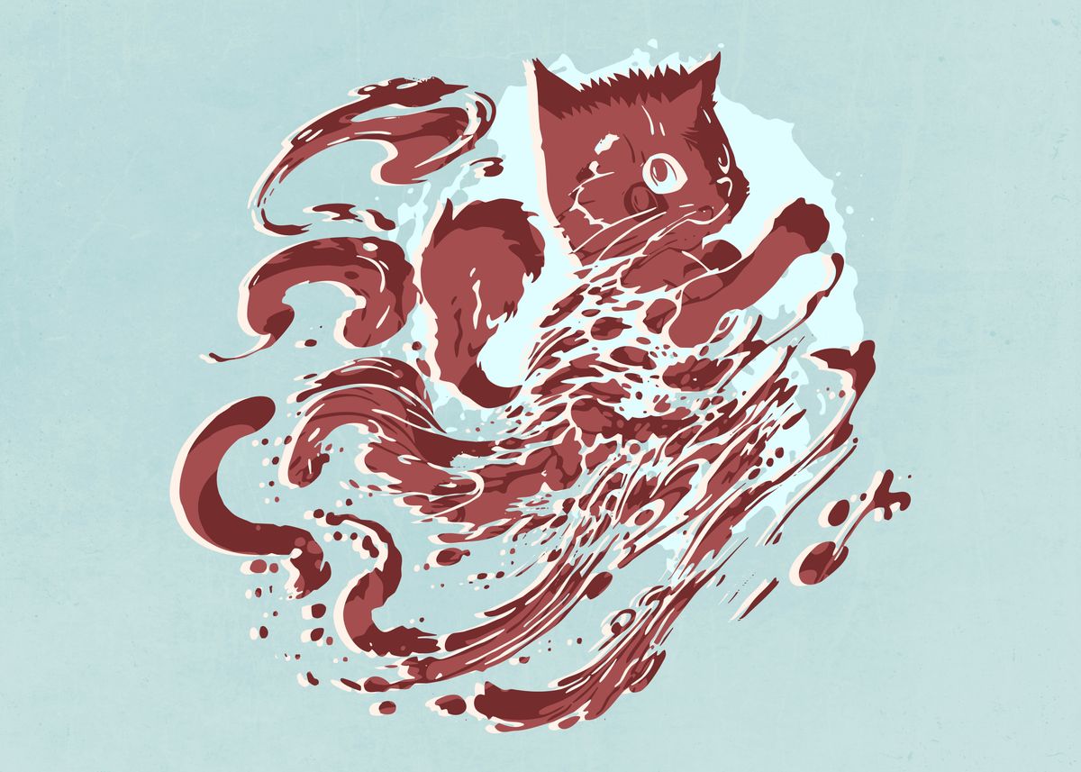 'Abstract Splash Cats ' Poster, picture, metal print, paint by One Red ...