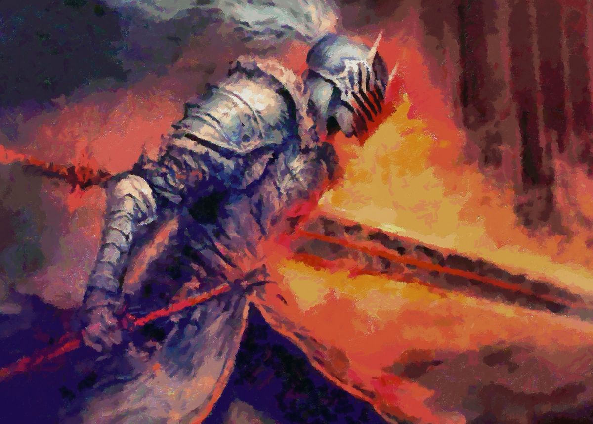 'Flames knight' Poster, picture, metal print, paint by Dark Zeka | Displate