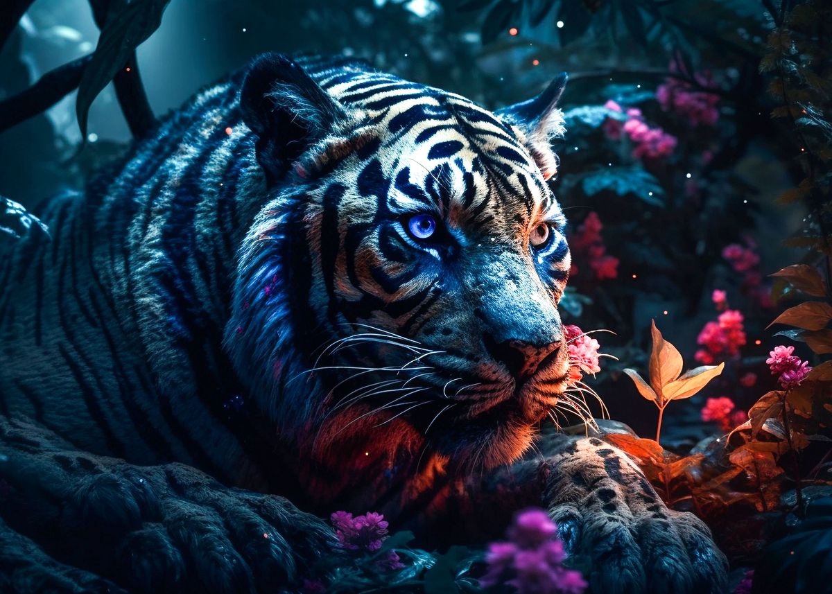 'Tiger in a mystical forest' Poster, picture, metal print, paint by ...