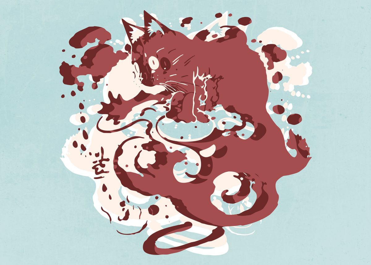 'Abstract Splash Cats ' Poster, picture, metal print, paint by One Red ...