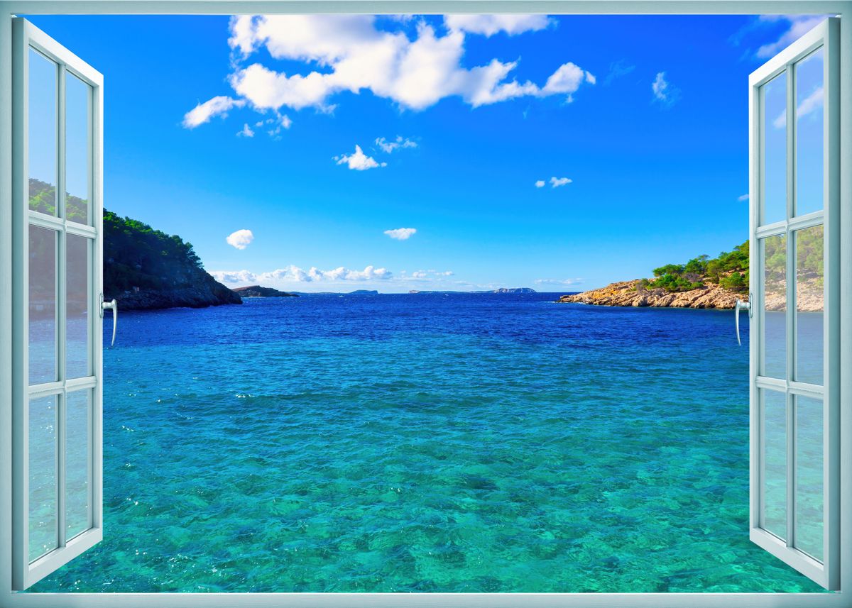 'Open window beach paradise' Poster, picture, metal print, paint by ...