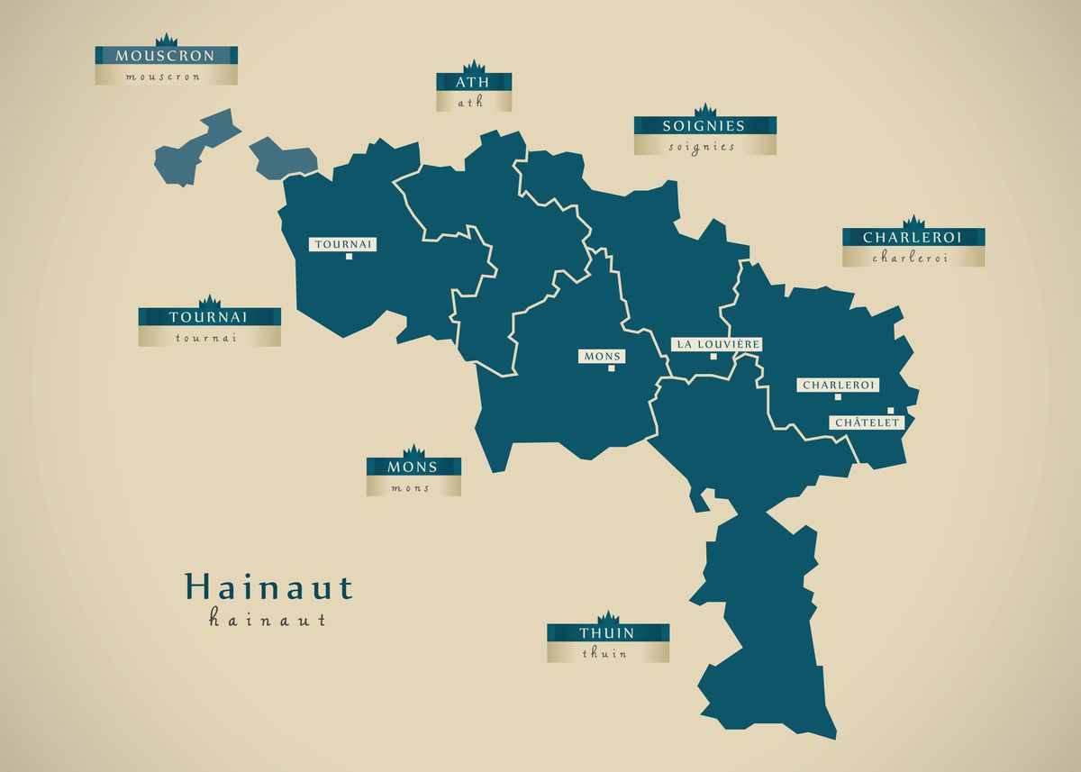 'Hainaut Belgium map' Poster, picture, metal print, paint by Ingo ...