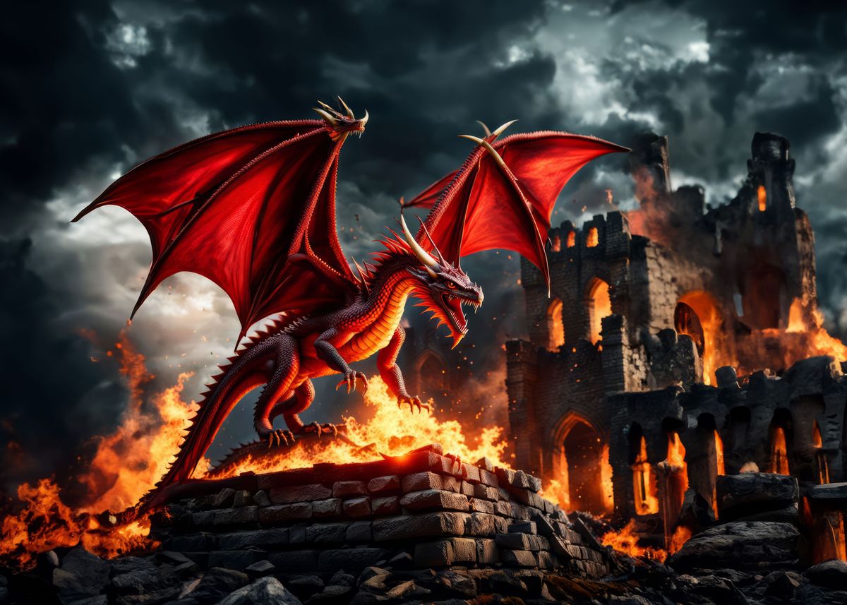 'Red Dragon Roaring' Poster, picture, metal print, paint by Anton Eine ...