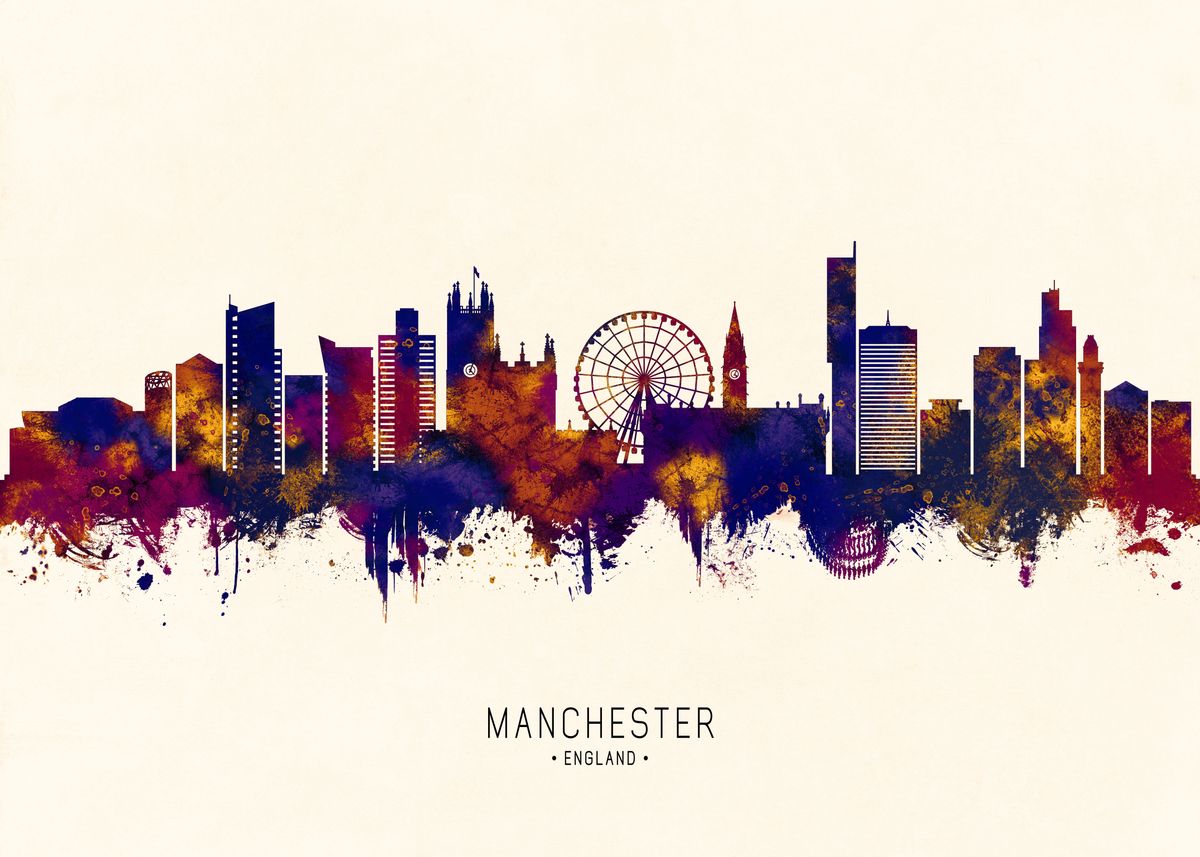 'Manchester England Skyline' Poster, picture, metal print, paint by ...