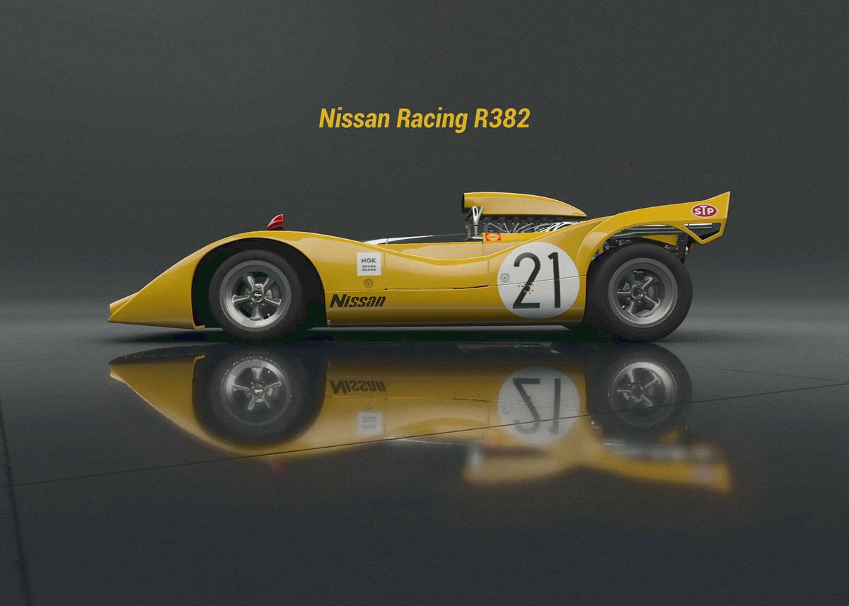 'Nissan Racing R382' Poster, picture, metal print, paint by One Line Artist | Displate