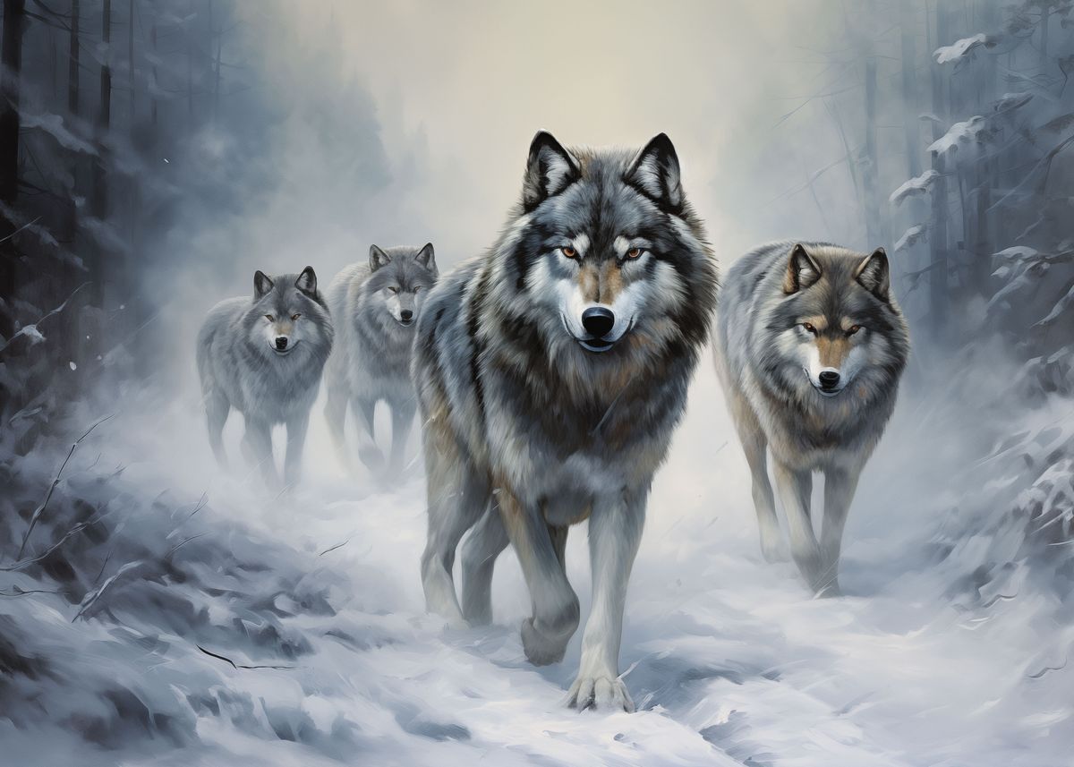 'A pack of wolves' Poster, picture, metal print, paint by PetsArt ...