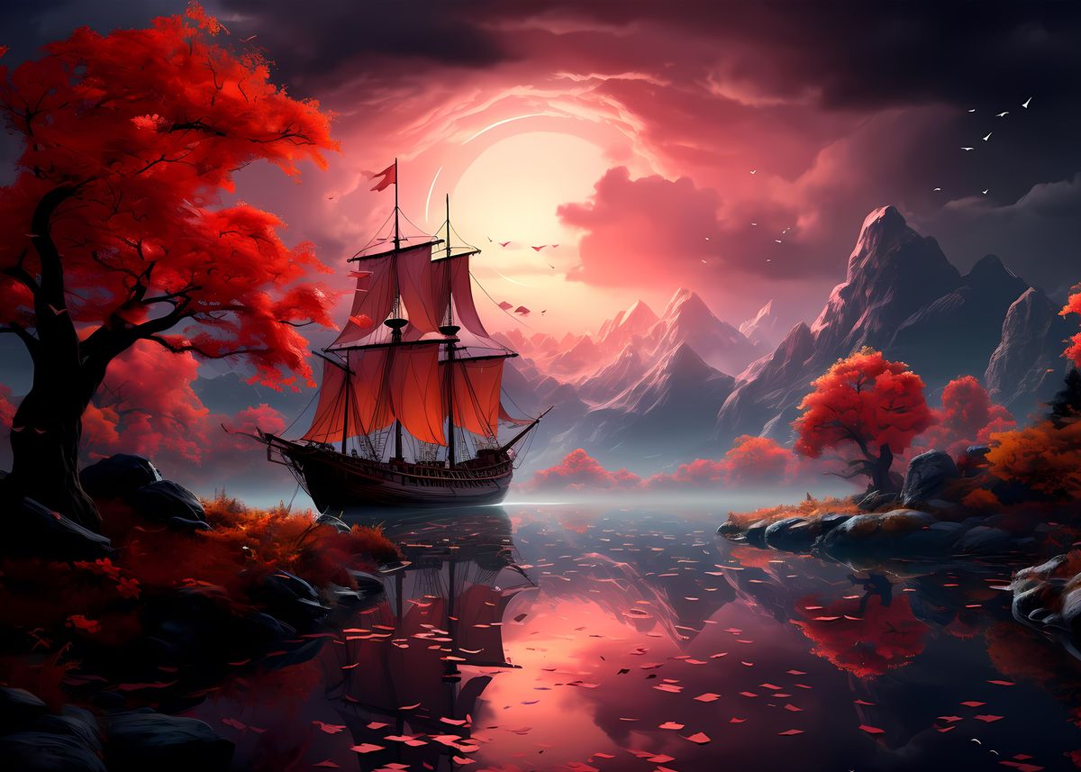 'Cherry Blossom pirate ship' Poster, picture, metal print, paint by Kim ...