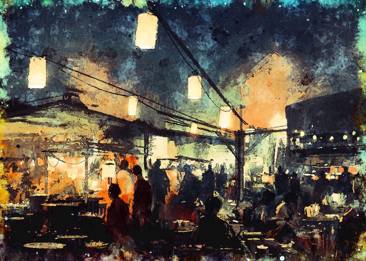 'Night Market Art' Poster, picture, metal print, paint by Jualan Halal ...