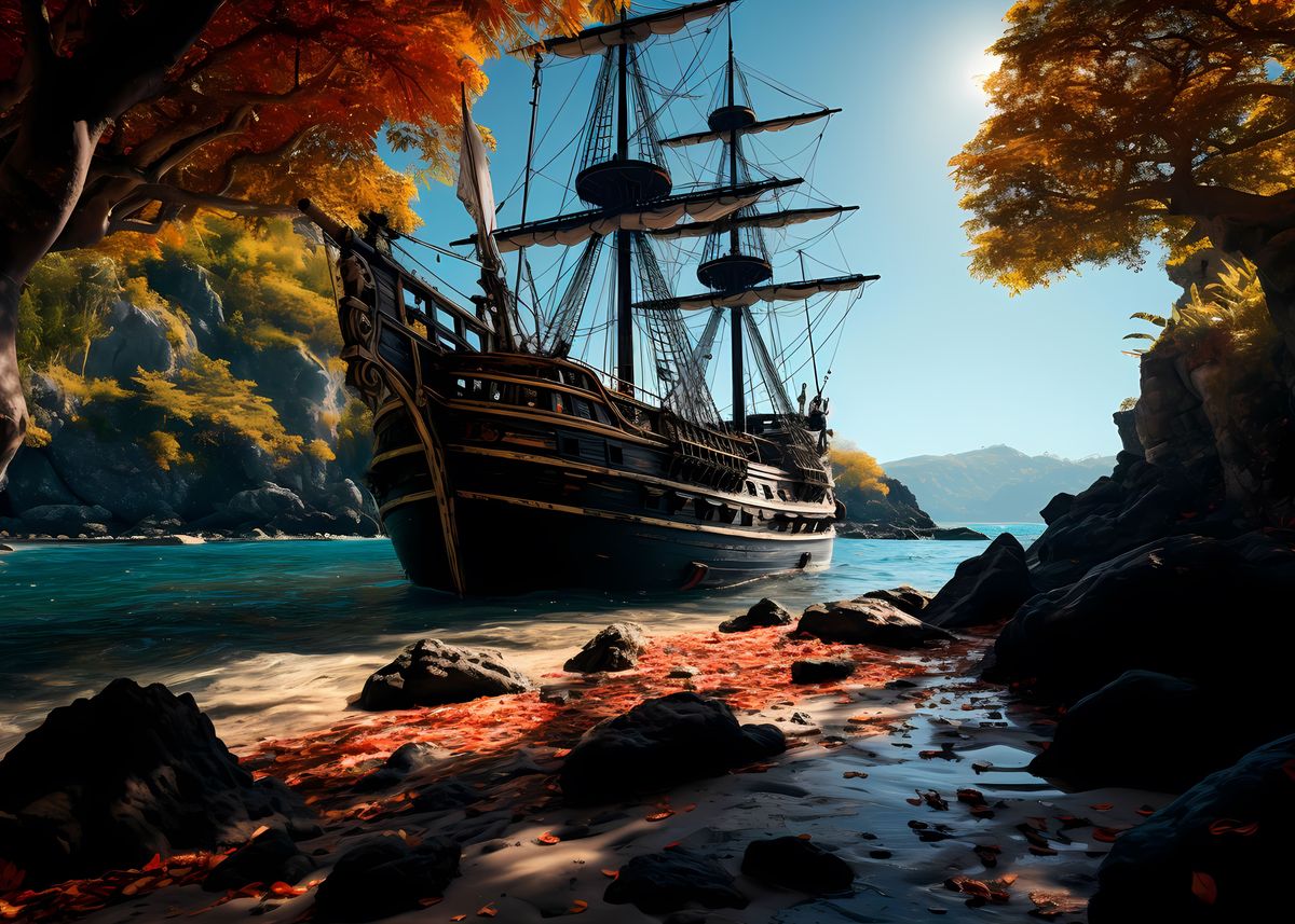 'Landscape Pirate Ship ' Poster, picture, metal print, paint by Kim ...