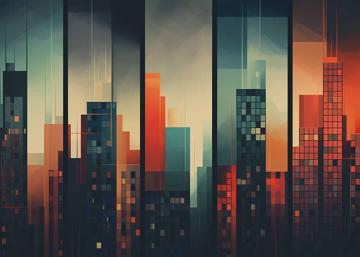 ' Abstract Skylines Urban ' Poster, picture, metal print, paint by ...
