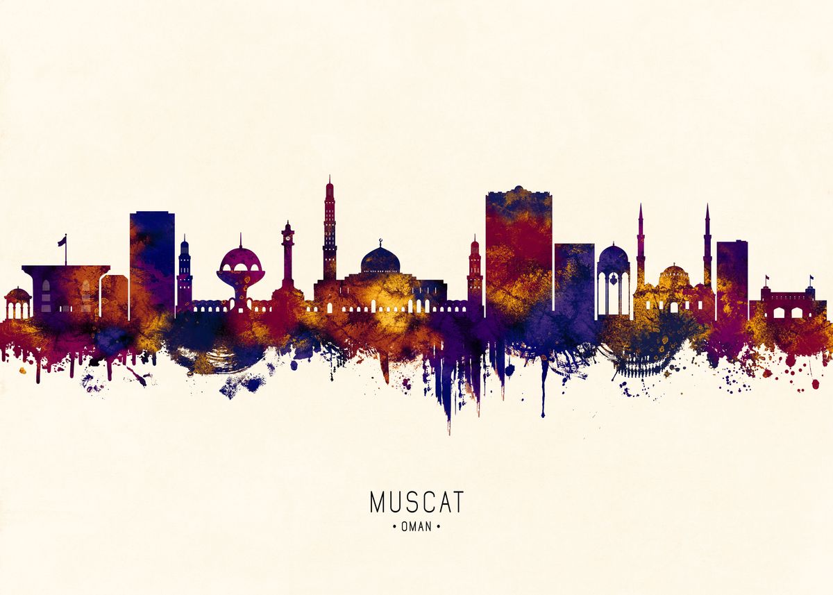 'Muscat Oman Skyline' Poster, picture, metal print, paint by Towseef ...