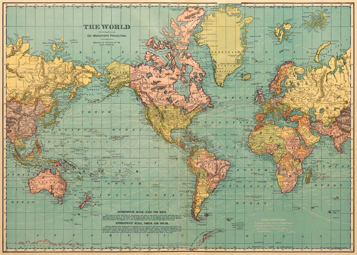 'Vintage world map 1914' Poster, picture, metal print, paint by Sam Kal ...