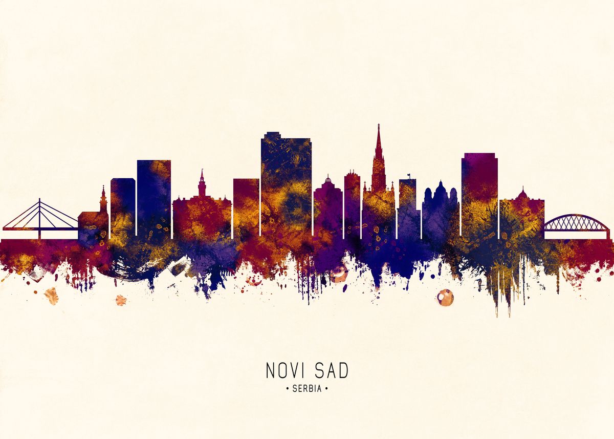 'Novi Sad Serbia Skyline' Poster, picture, metal print, paint by ...