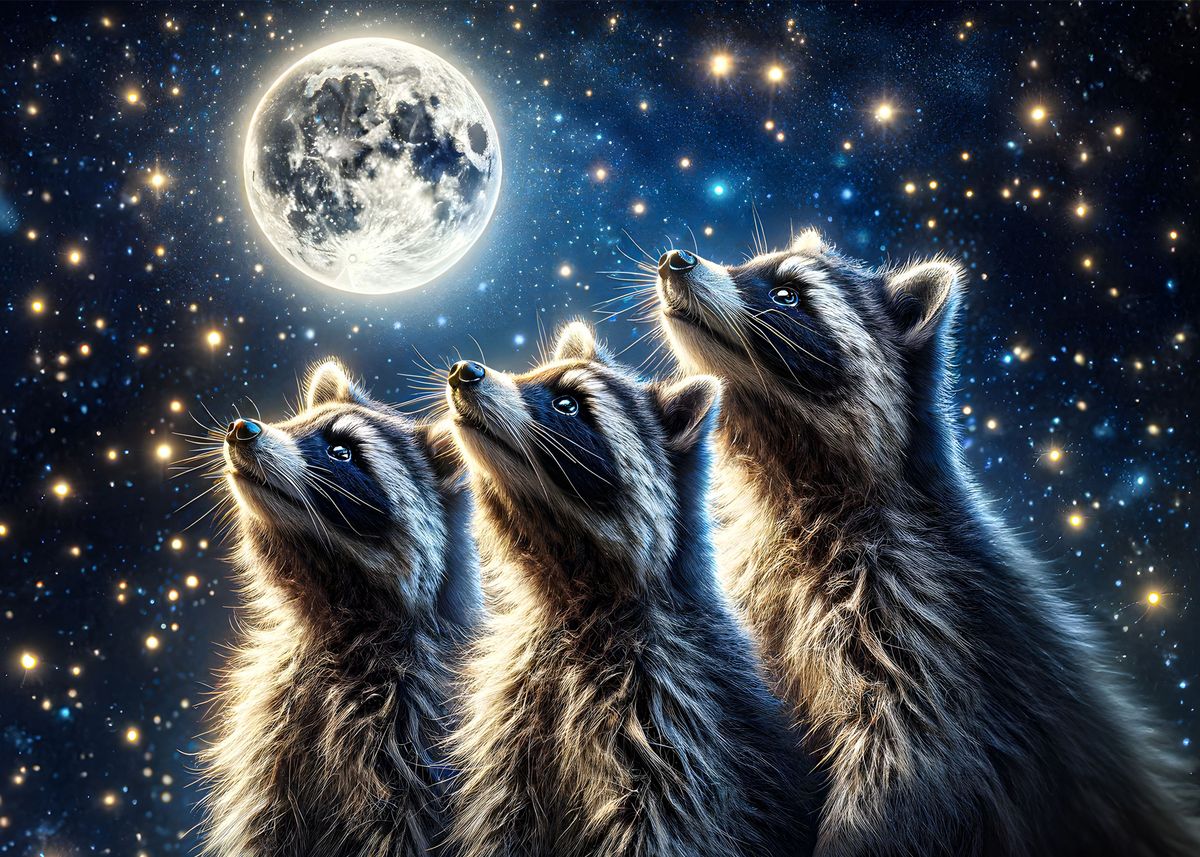 'Funny Raccoon Moon' Poster, picture, metal print, paint by Emma Art95 ...