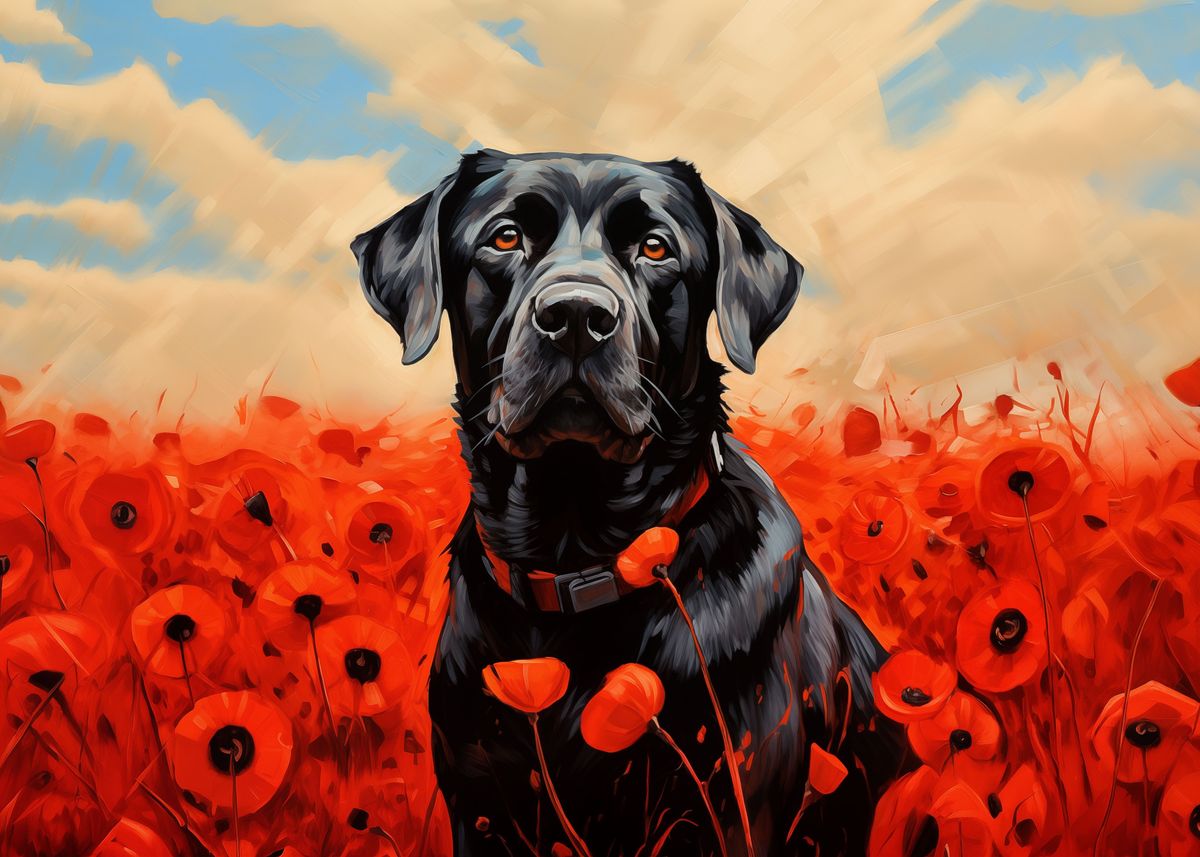 'Black lab in poppies' Poster, picture, metal print, paint by PetsArt ...