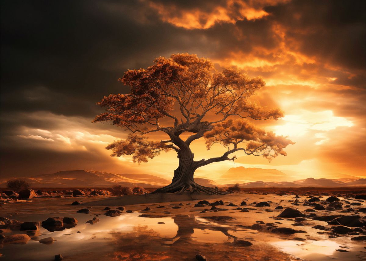 'Solitary Tree Oasis' Poster, picture, metal print, paint by Jirka ...