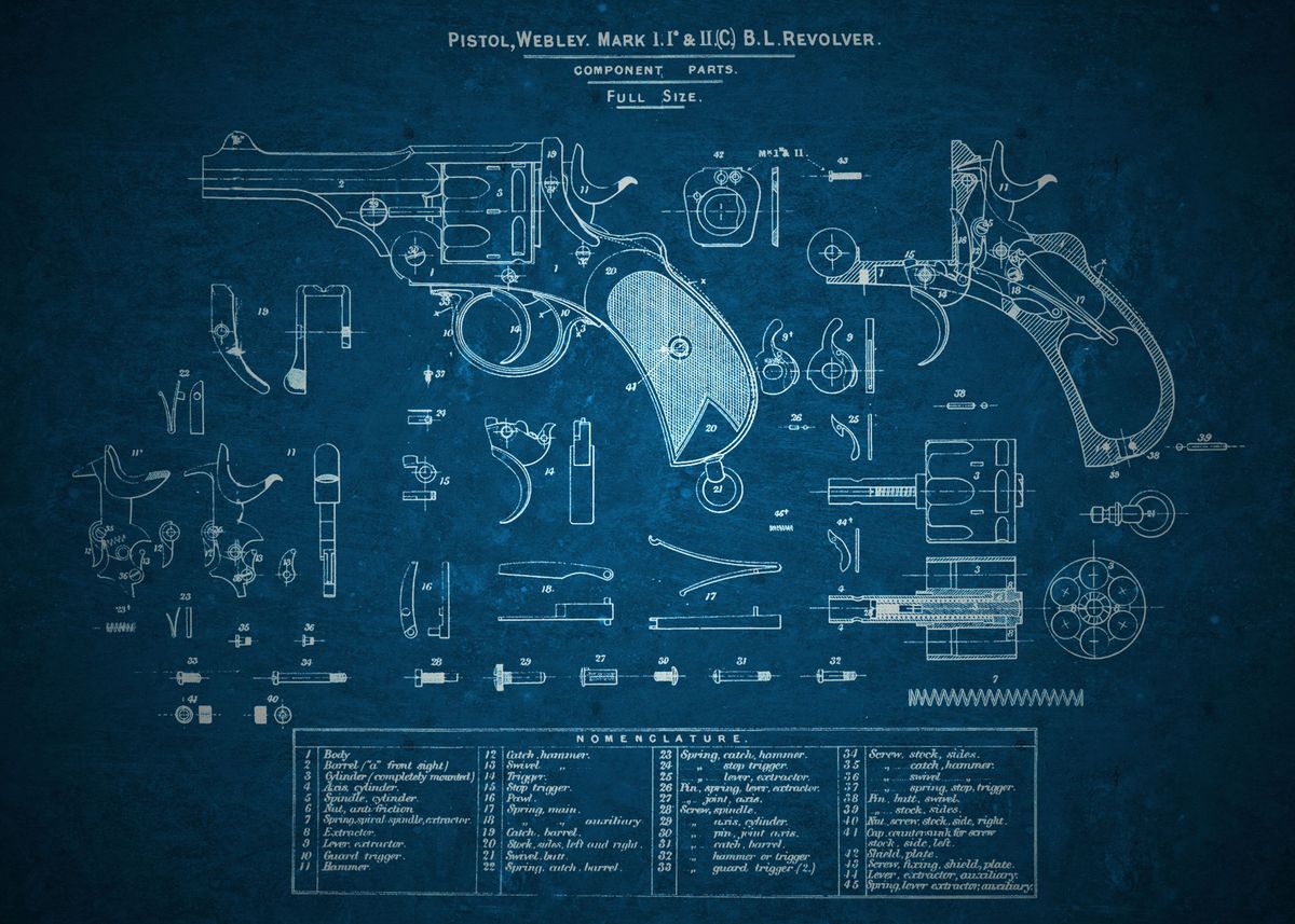 'Webley Mark I Blueprint 4K' Poster, picture, metal print, paint by ...