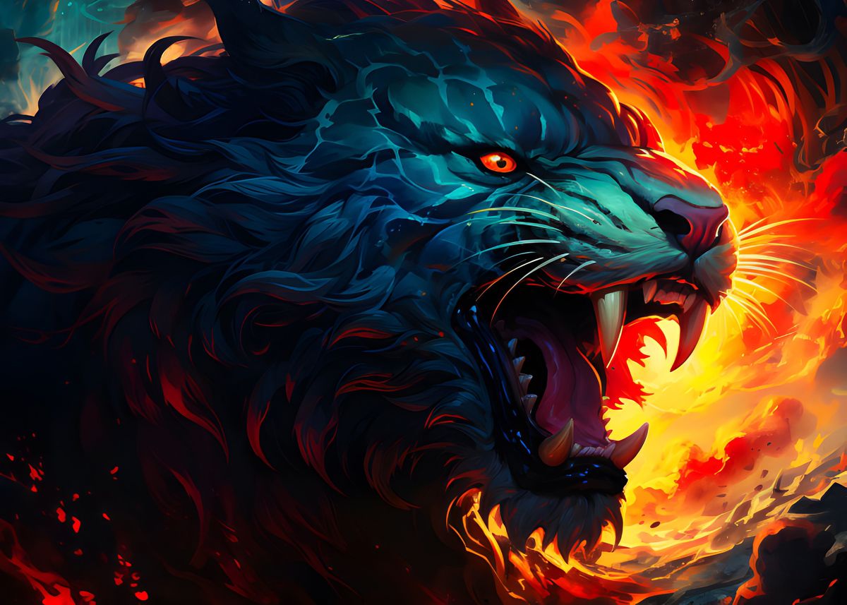 'Fire Tiger Lion Leo Zodiac' Poster, picture, metal print, paint by ...