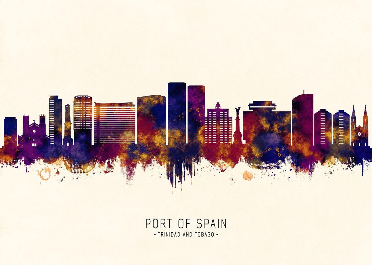 'Port Of Spain Skyline' Poster, picture, metal print, paint by Towseef ...