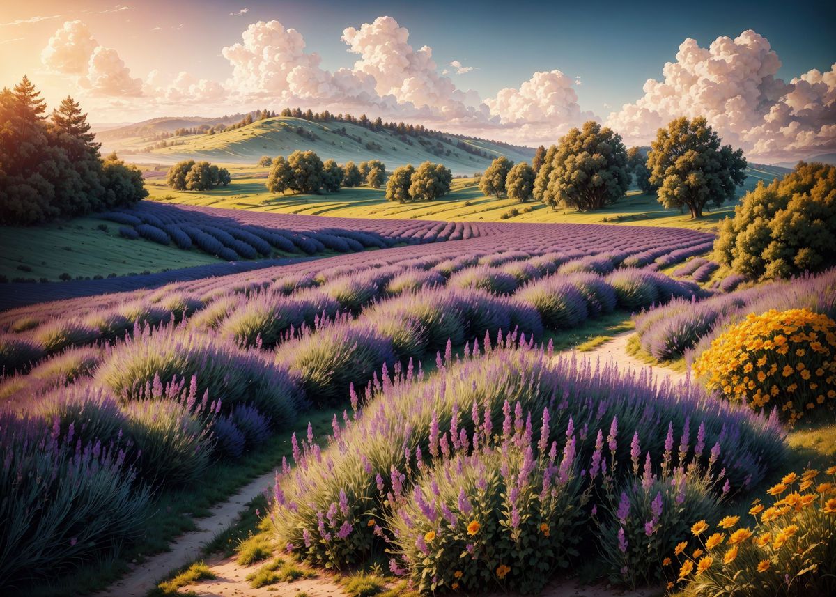'Lavender Fields' Poster, picture, metal print, paint by Dylan | Displate