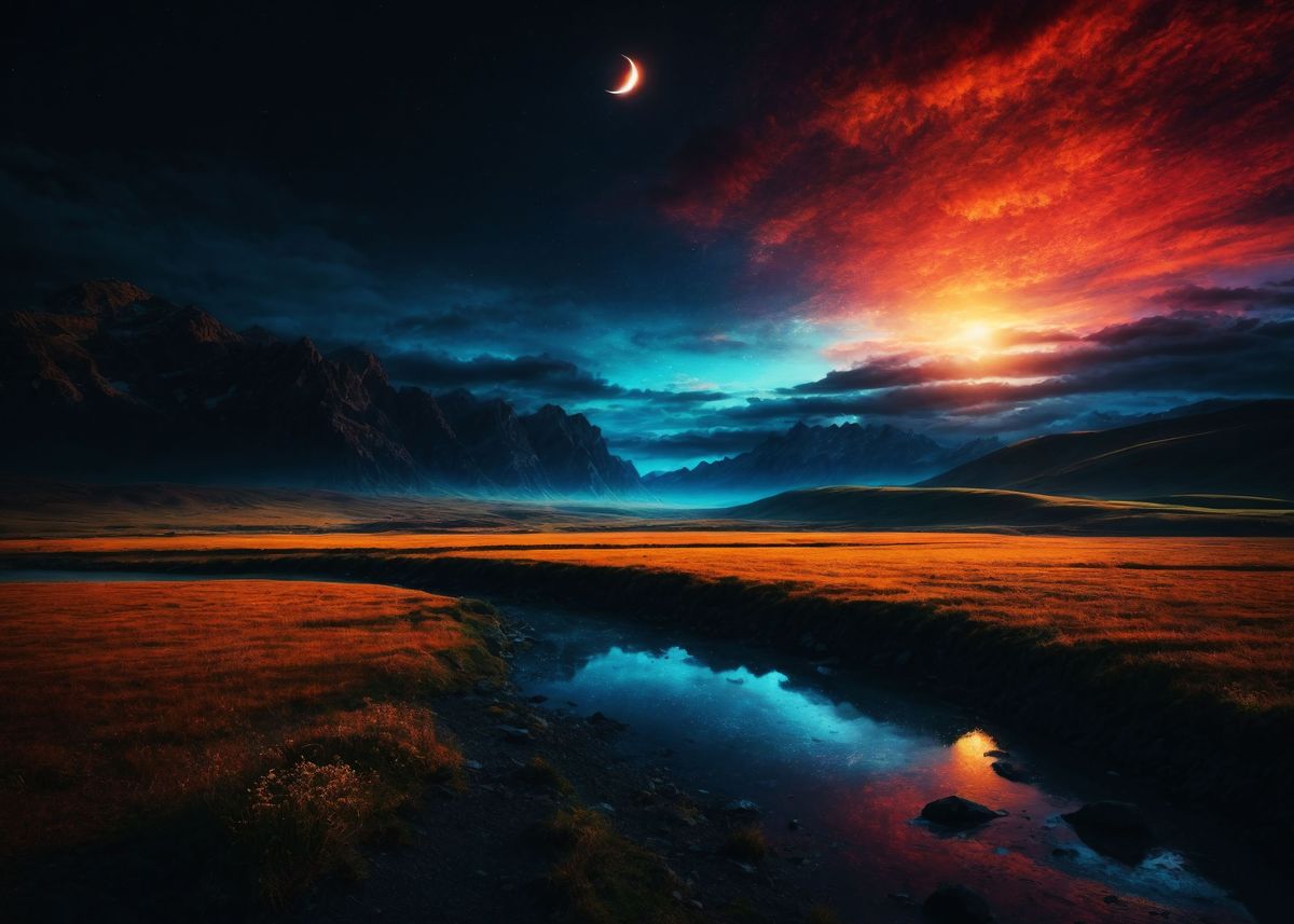 'Sunset In The Countryside' Poster, picture, metal print, paint by QTK ...