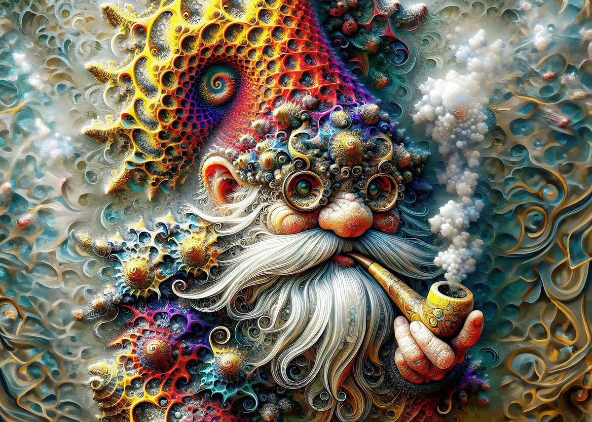 'The Fractal Kissed Gnome' Poster, picture, metal print, paint by Michael Moriarty | Displate