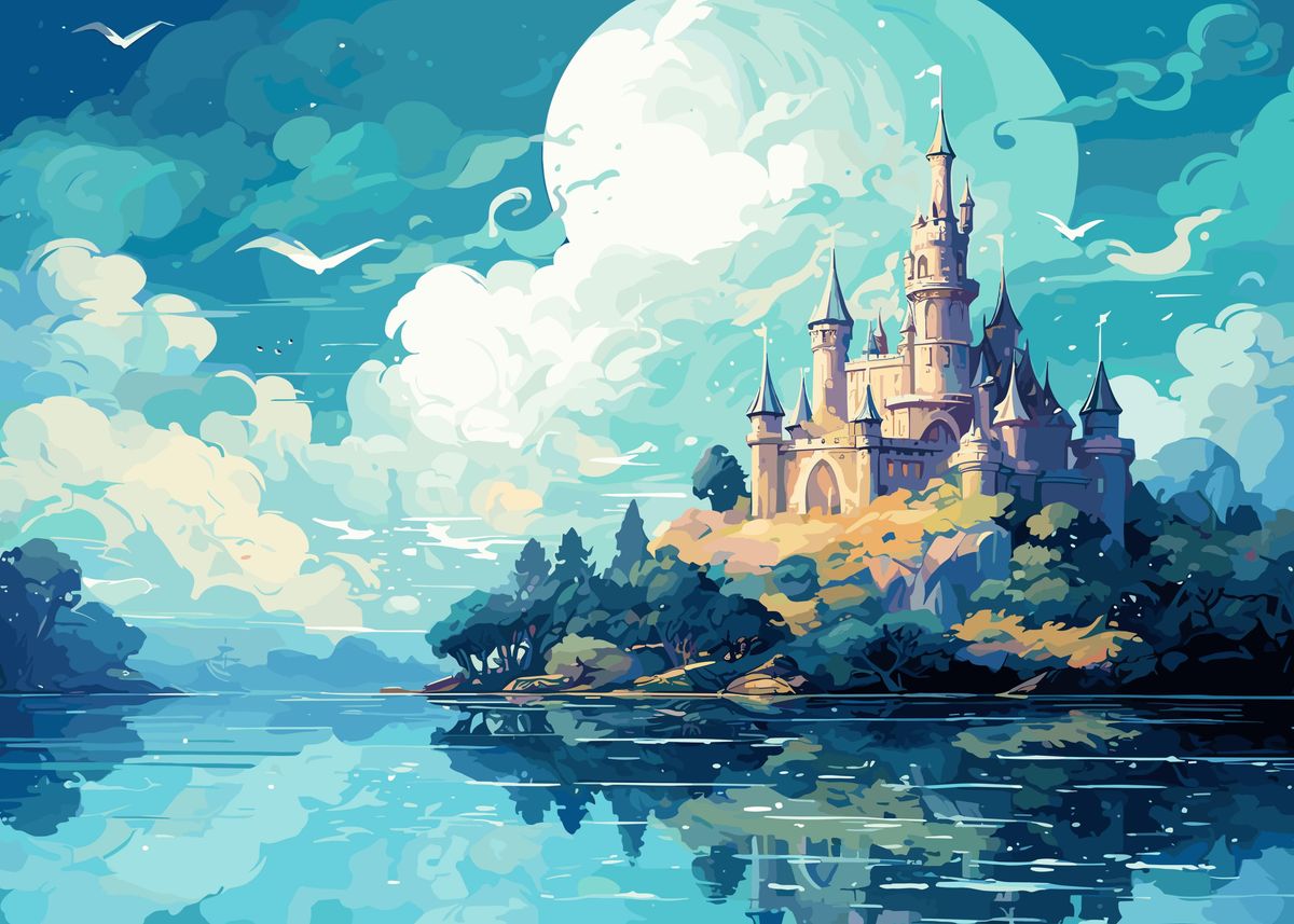 'Fantasy Lakeside Castle' Poster, picture, metal print, paint by ...