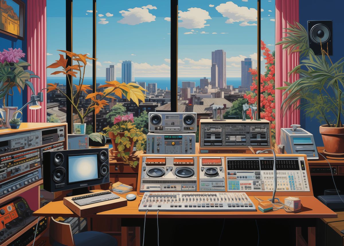 'Retro Home Music Studio' Poster, picture, metal print, paint by Akaiji ...