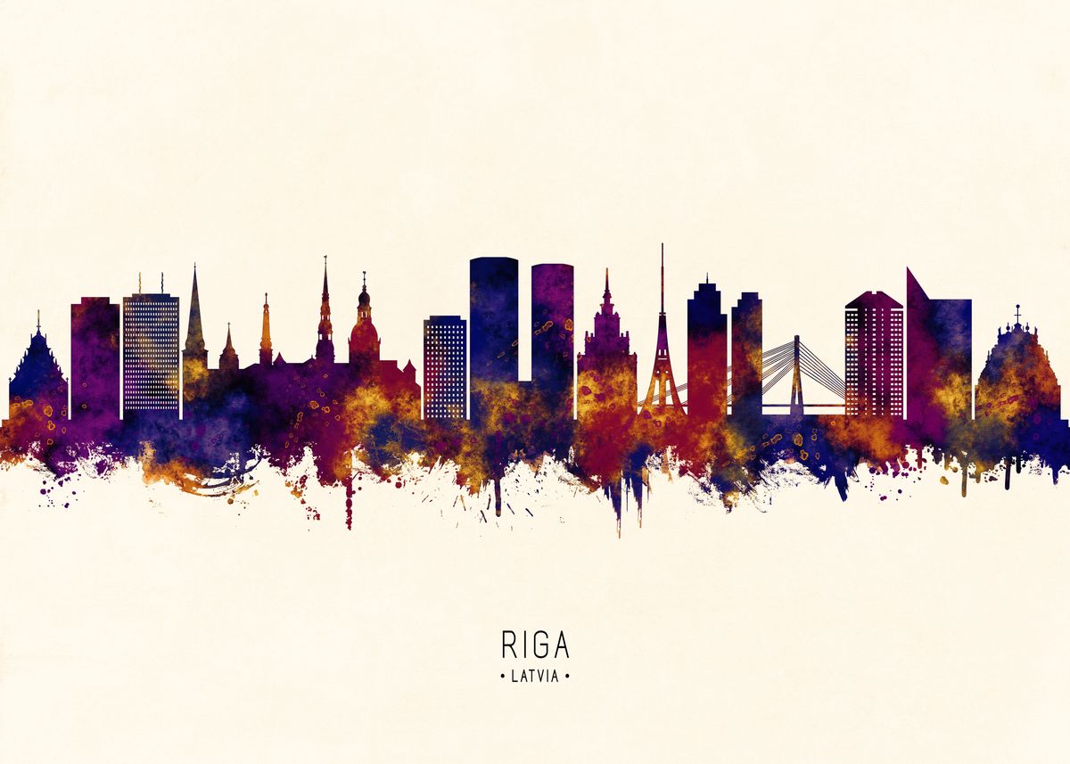 'Riga Latvia Skyline' Poster, picture, metal print, paint by Towseef ...