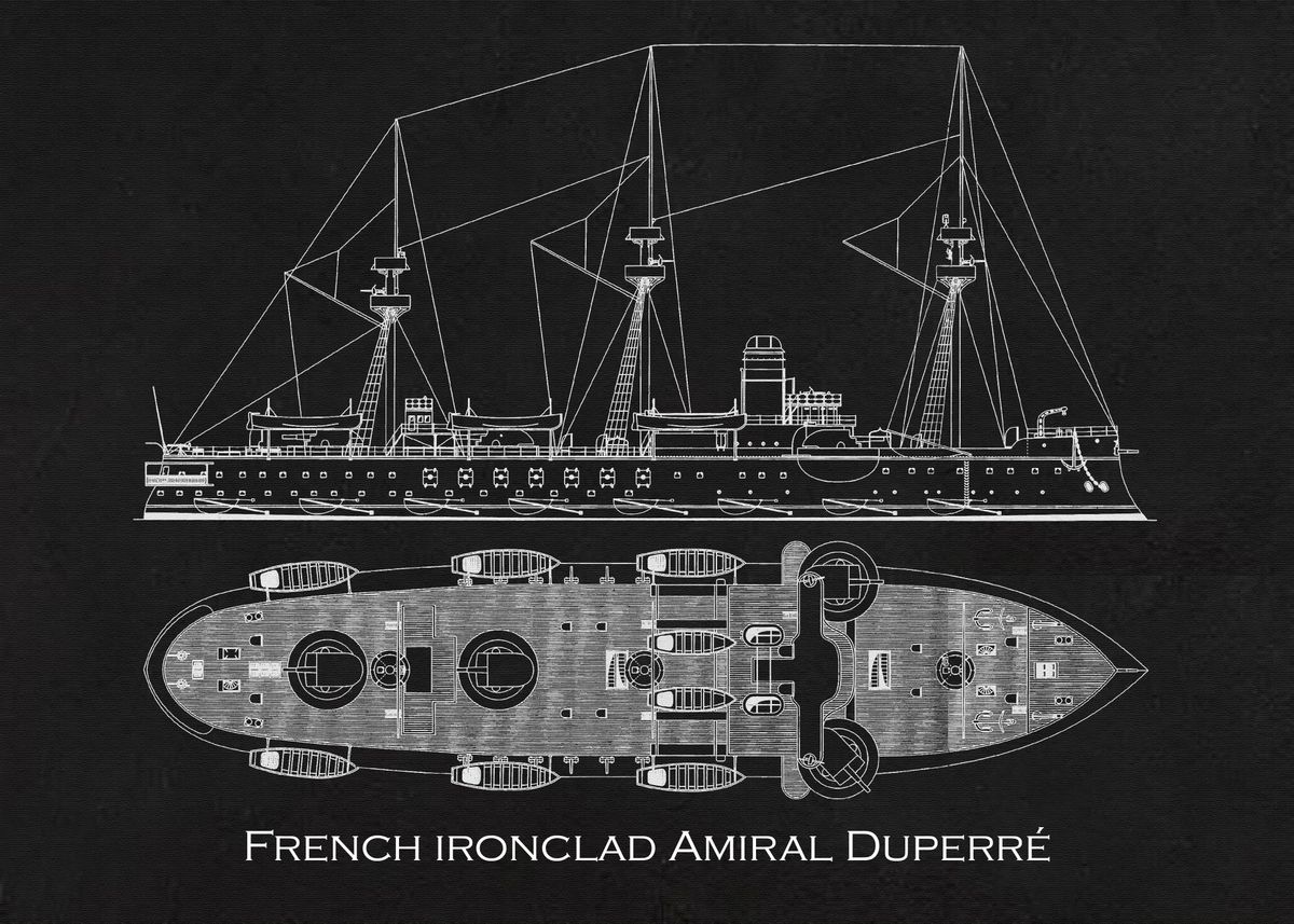 'French ironclad Amiral' Poster, picture, metal print, paint by Blueprint Expert | Displate