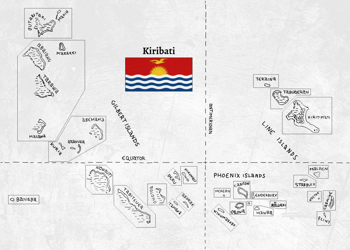 'Handdrawn Kiribati Map' Poster, picture, metal print, paint by Angelos ...