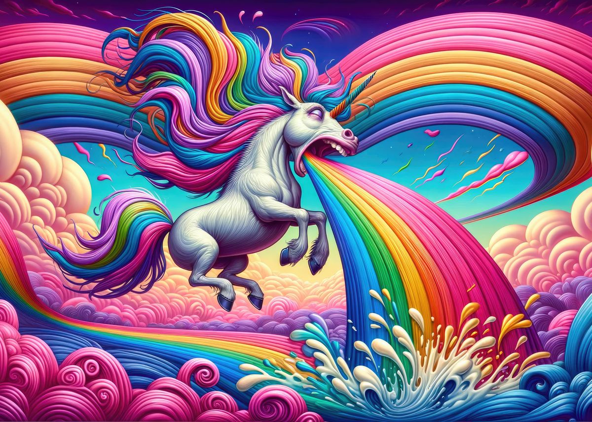 'Unicorn Puking Rainbow 01' Poster, picture, metal print, paint by ...