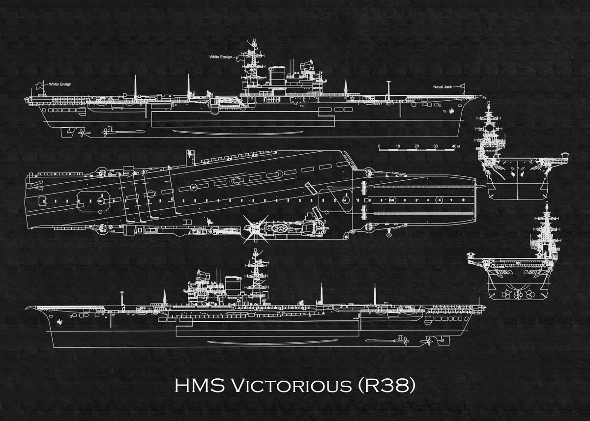 'HMS Victorious R38' Poster, picture, metal print, paint by Blueprint ...