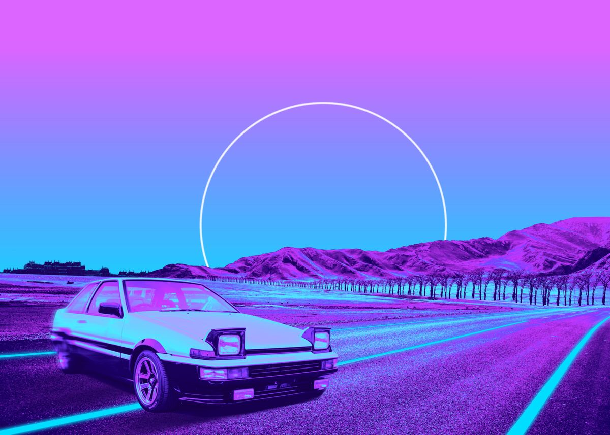 'Highway Retrowave' Poster, picture, metal print, paint by Ro | Displate