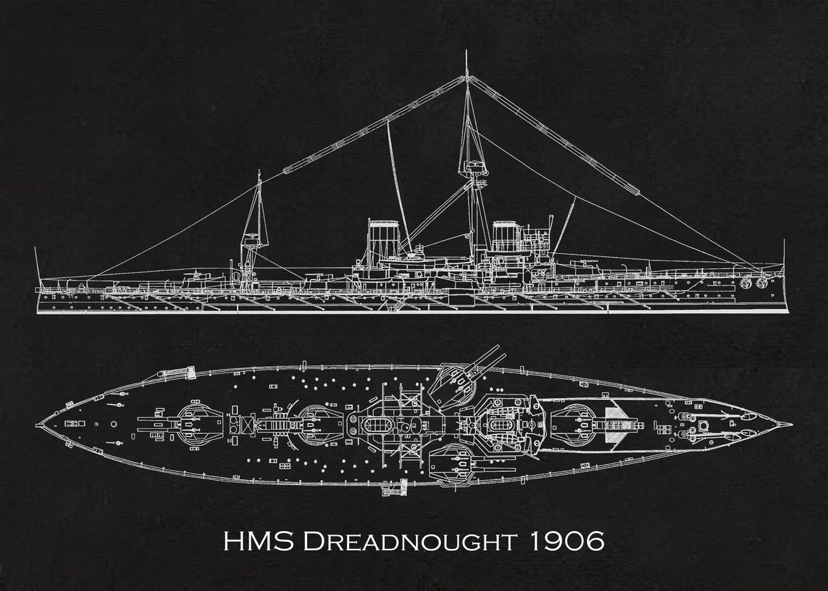 'HMS Dreadnought 1906' Poster, picture, metal print, paint by Blueprint ...