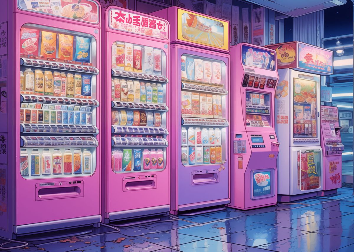 'Neon Pink Vending Machines' Poster, picture, metal print, paint by ...