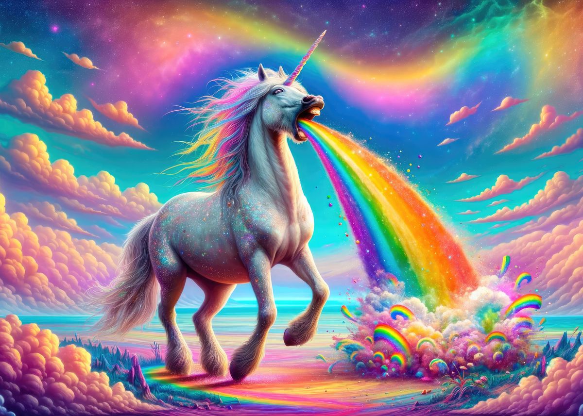 'Unicorn Puking Rainbow 02' Poster, picture, metal print, paint by ...