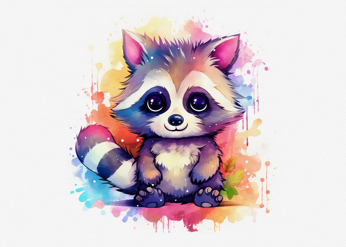 'Chibi Raccoon' Poster, picture, metal print, paint by vienstudio ...