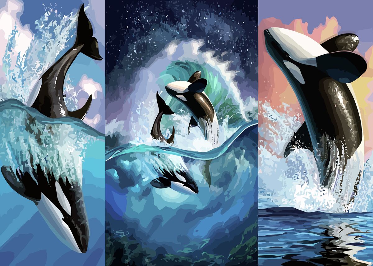 'Orca Triptych' Poster, picture, metal print, paint by tinalamber ...