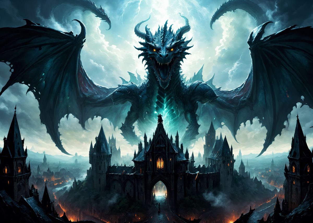 'A gigantic black dragon ' Poster, picture, metal print, paint by ...