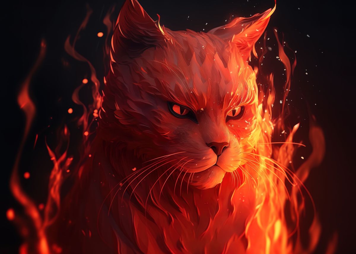 'Elemental Fire Cat' Poster, picture, metal print, paint by HyperArt ...