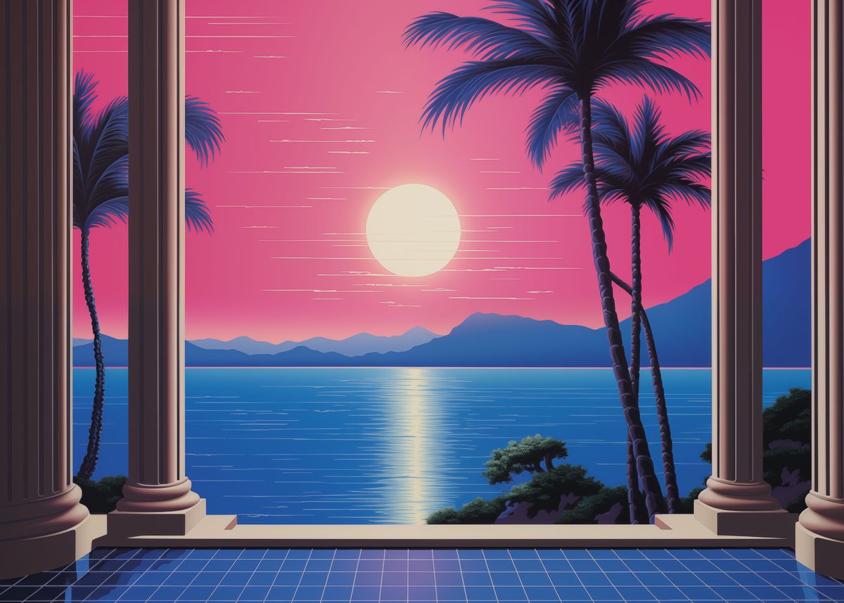 'Classic Vaporwave Sunset' Poster, picture, metal print, paint by ...