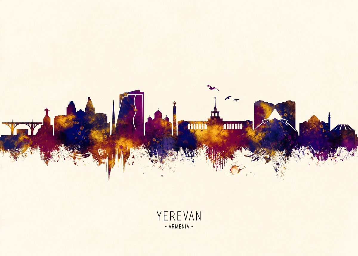 'Yerevan Armenia Skyline' Poster, picture, metal print, paint by ...