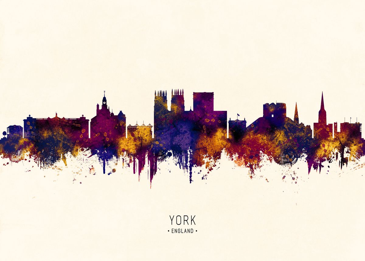 'York England Skyline' Poster, picture, metal print, paint by Towseef ...