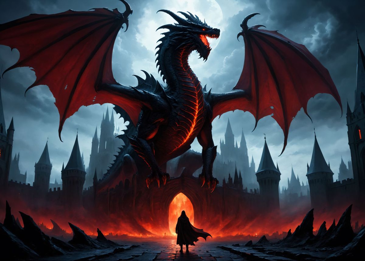 'A gigantic red dragon' Poster, picture, metal print, paint by Giuseppe ...