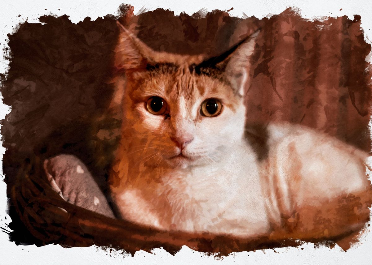 'White and Red Cat' Poster, picture, metal print, paint by Gianluca ...
