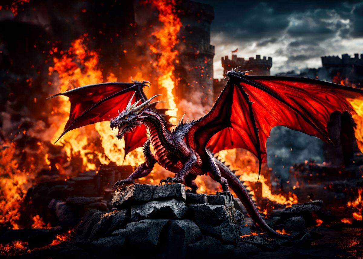 'Red Dragon in Fire' Poster, picture, metal print, paint by Anton Eine | Displate